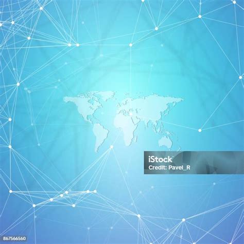 선과 점 들을 연결 하는 화학 패턴으로 하얀 세계 지도 분자 구조입니다 과학 의료 Dna 연구입니다 과학 또는 기술 개념