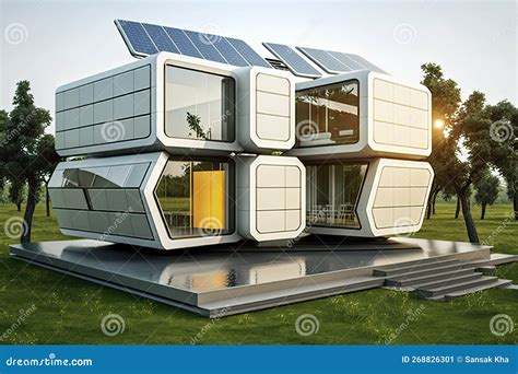 Futuristic Self Sufficient House With Photovoltaic Solar Panels Sustainable And Renewable