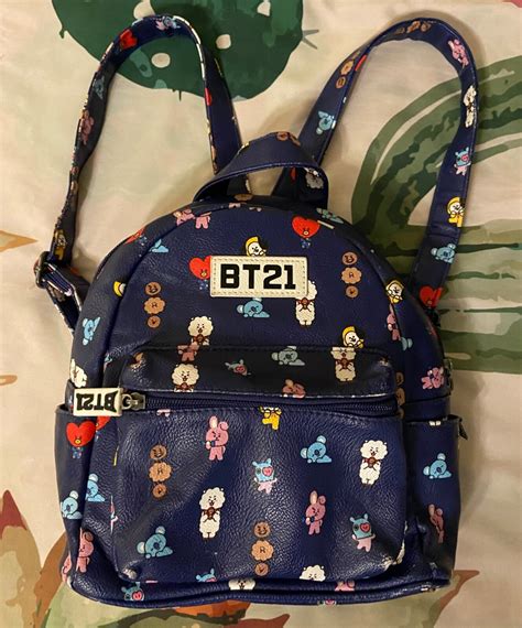Bt21 Blue Mini Backpack Faux Leather W Matching Lany… Gem