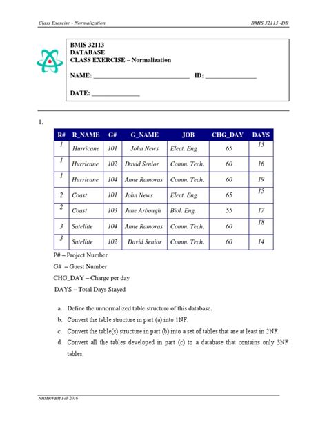 Db Class Exercise Normalization Pdf