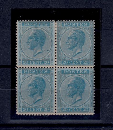 België 1865 - OBP / COB 18 tanding 14,5x14 , in blok van - Catawiki