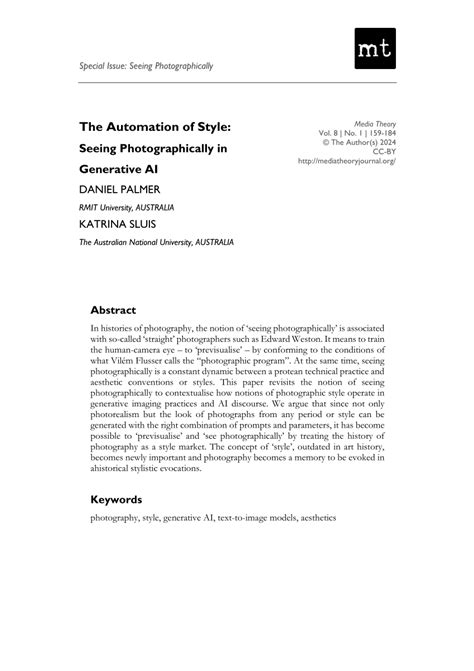 PDF The Automation Of Style Seeing Photographically In Generative AI