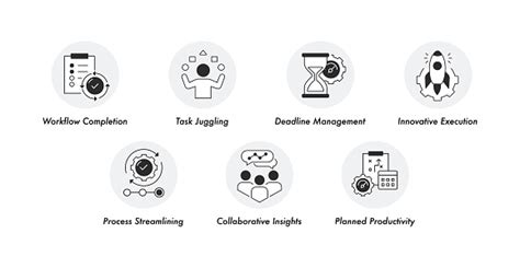 현대 팀 생산성 기호 워크플로우 완료 작업 저글링 기한 관리 프로세스 간소화 계획 및 협업을 위한 혁신적인 실행 아이콘 0명에