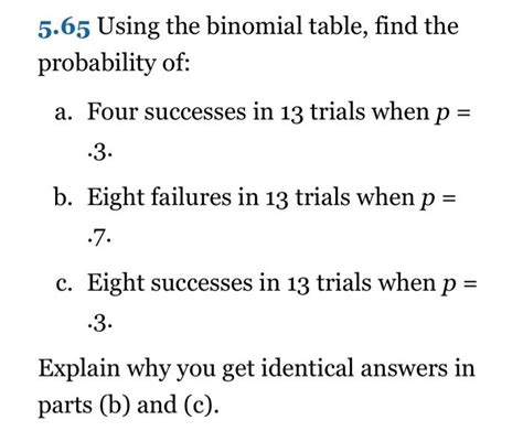 Solved 565 Using The Binomial Table Find The Probability