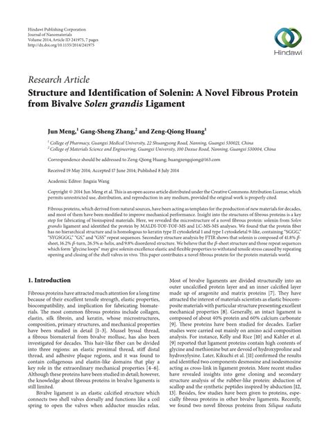 Structure And Identification Of Solenin A Novel Fibrous Protein From
