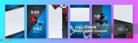 블랙 프라이데이와 사이버 먼데이 스토리 템플릿 6 판매 수직 배너 세트 Cyber Monday에 대한 스톡 벡터 아트 및 기타 이미지 Cyber Monday 블랙