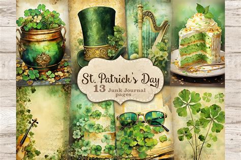 St Patricks Day Junk Journal Pages Green Printable Journal So Fontsy