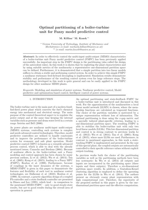 pdf optimal partitioning of a boiler turbine unit for fuzzy model