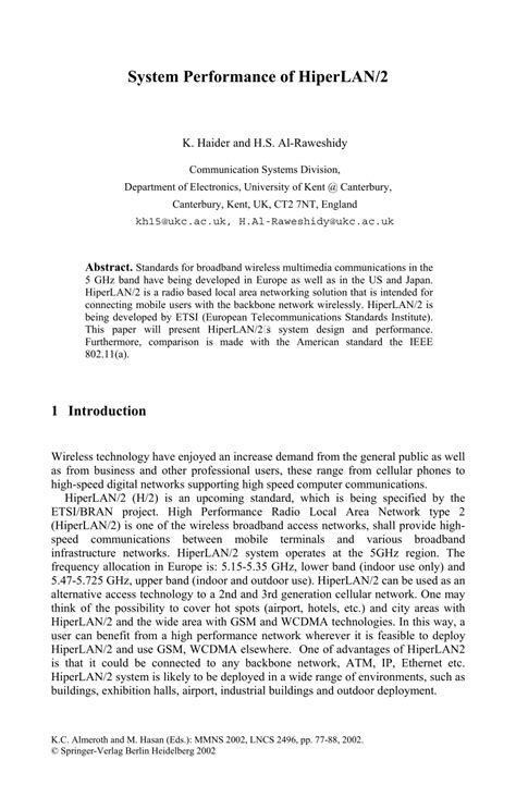 pdf system performance of hiperlan 2