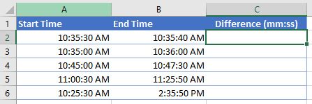 Excel Worksheet With Start Times And End Times Avantix Learning
