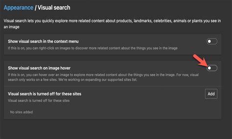 how to disable visual image search in microsoft edge