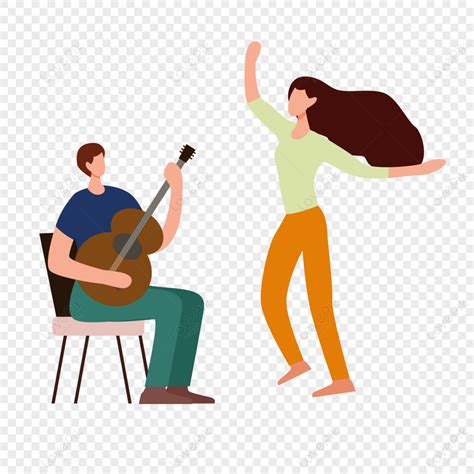 만화 플랫 스타일 캐릭터 커플 재생 기타입니다사진술화려한 Png 일러스트 무료 다운로드 Lovepik