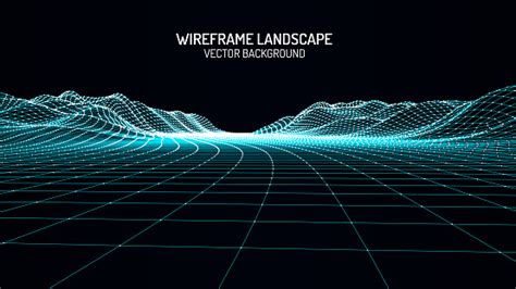 수평선에 입자 점과 별과 추상 디지털 풍경 와이어 프레임 풍경 배경입니다 빅 데이터 3d 미래 벡터 그림입니다 80 년대 복고풍 공상 과학 배경 0명에 대한 스톡 벡터 아트