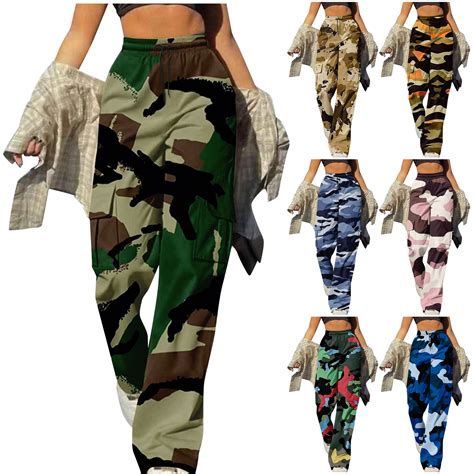 Ddapj Pyju Womens Camo Cargo Pants Casual Military Pants Outdoor