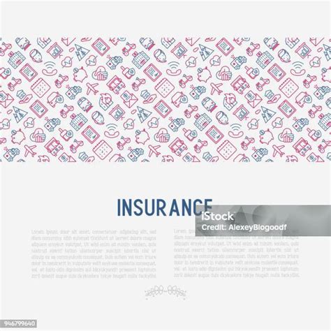 얇은 선 아이콘으로 보험 개념 건강 생활 자동차 집 저축 현대 벡터 일러스트 레이 션 배너 웹 페이지 서식 파일에 대 한 인쇄