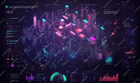 Cyberpunk Cityscape Data Visualization Premium Ai Generated Image
