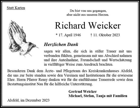 Traueranzeigen Von Richard Weicker Vrm Trauerde
