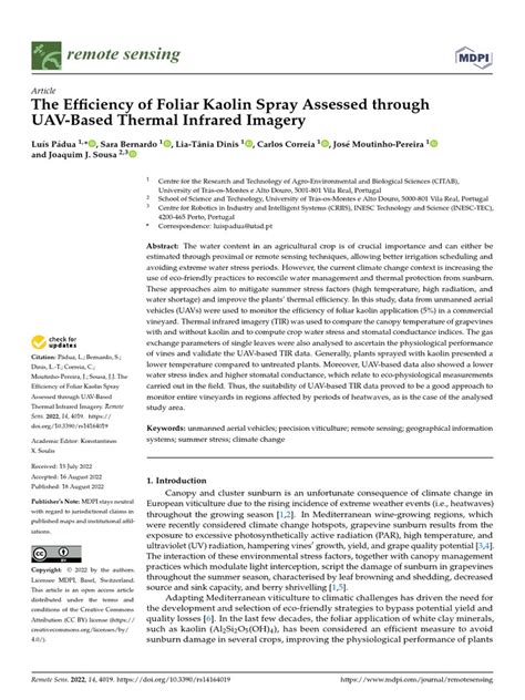 Foliar Kaolin Uav Pdf Viticulture