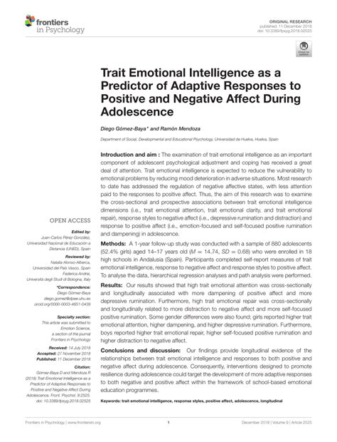 Pdf Trait Emotional Intelligence As A Predictor Of Adaptive Responses To Positive And Negative