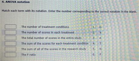 Solved 4 Anova Notation Match Each Term With Its Notation