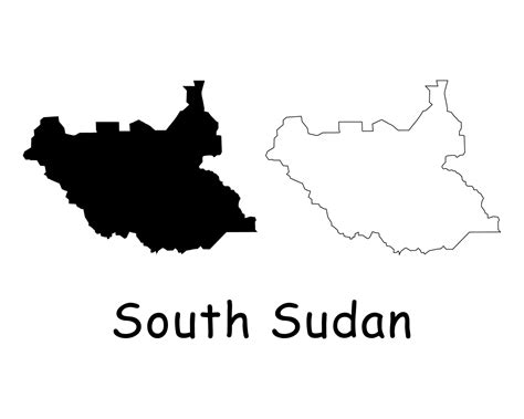 South Sudan Map Black And White Detailed Solid Outline Border Boundary