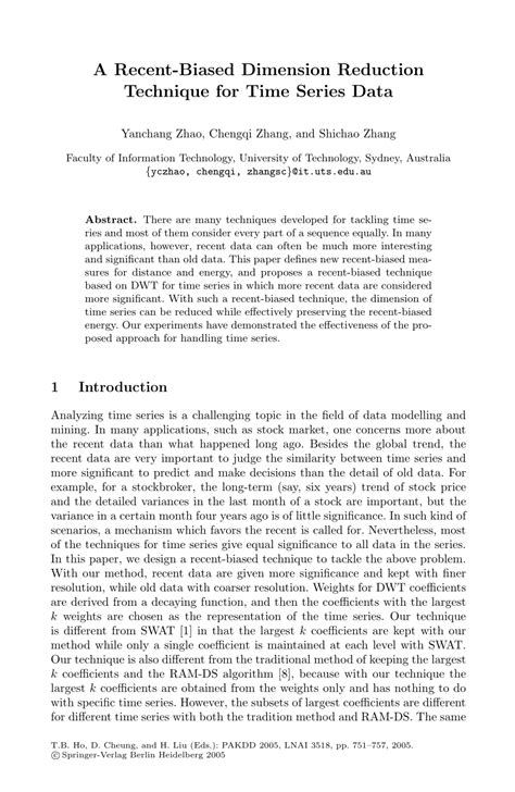 Pdf A Recent Biased Dimension Reduction Technique For Time Series Data