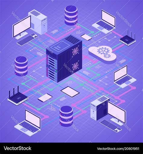 Data Network Cloud Computing Technology Isometric Vector Image
