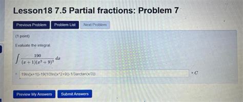 solved lesson18 7 5 partial fractions problem 7 1 point