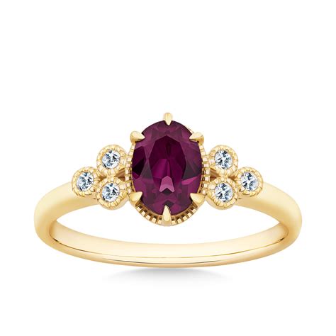 Rhodolite Garnet And 1 10ct Tw Diamond Ring In 9ct Yellow Gold