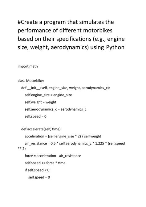 Motorbikes Based On Their Specifications Python Create A Program That Simulates The
