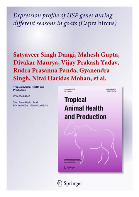 Pdf Expression Profile Of Hsp Genes During Different Seasons In Goats