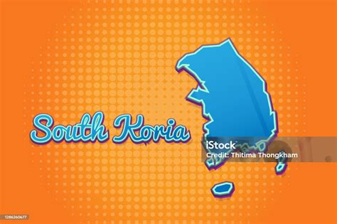 하프톤 배경이 있는 사우스 코리아의 복고풍 지도 만화책과 팝 아트 스타일의 만화지도 아이콘 지도 제작 비즈니스 개념 어린이