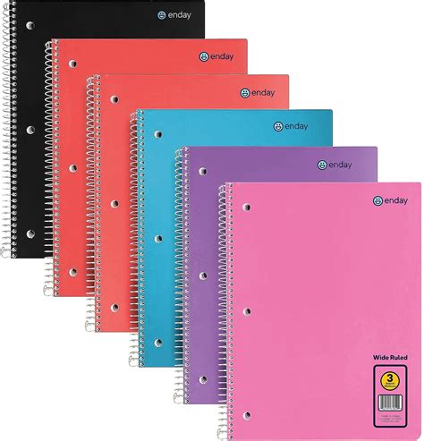 Emraw 3 Subject Spiral Notebooks Wide Ruled 120 Sheets White Paper