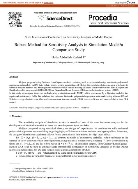 Pdf Robust Method For Sensitivity Analysis In Simulation Modela