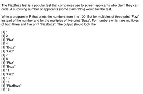 Solved The FizzBuzz Test Is A Popular Test That Companies Chegg