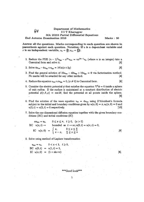 Partial Differntial Equations Studocu