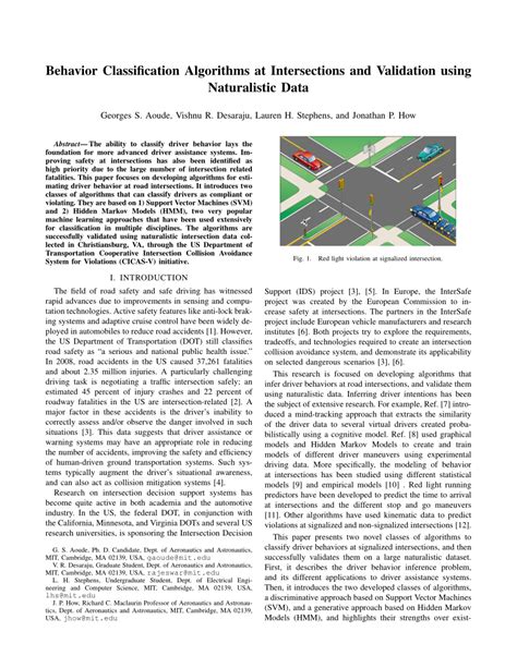 Pdf Behavior Classification Algorithms At Intersections