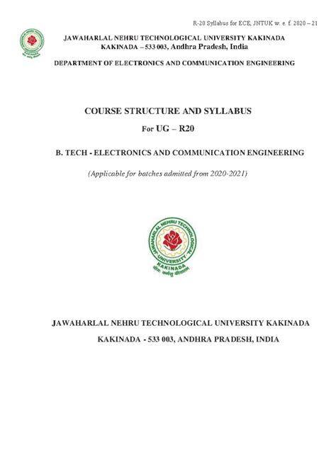 Ece 4 1 Cs Syllabus Ug R20 R 20 Syllabus For Ece Jntuk W E F 2020 21 Jawaharlal Nehru