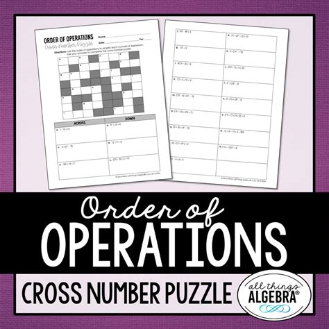 Order Of Operations Cross Number Puzzle All Things Algebra®