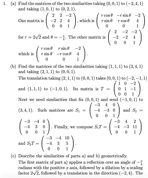 Solved A Find The Matrices Of The Two Similarities Taking Chegg Com