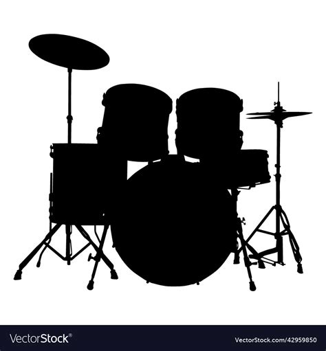 Drum Kit Musical Instrument Silhouette High Vector Image