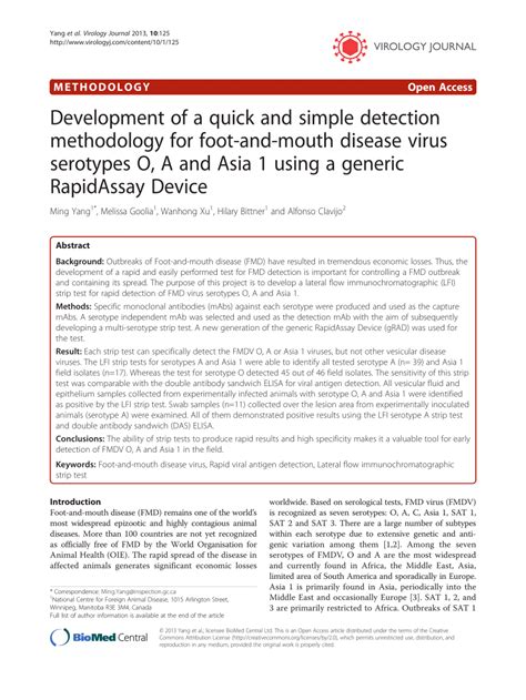 Pdf Development Of A Quick And Simple Detection Methodology For Foot