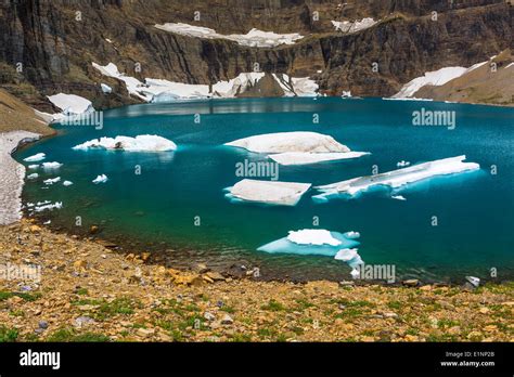 Icebergs On Iceberg Lake Many Glacier Glacier National Park Montana