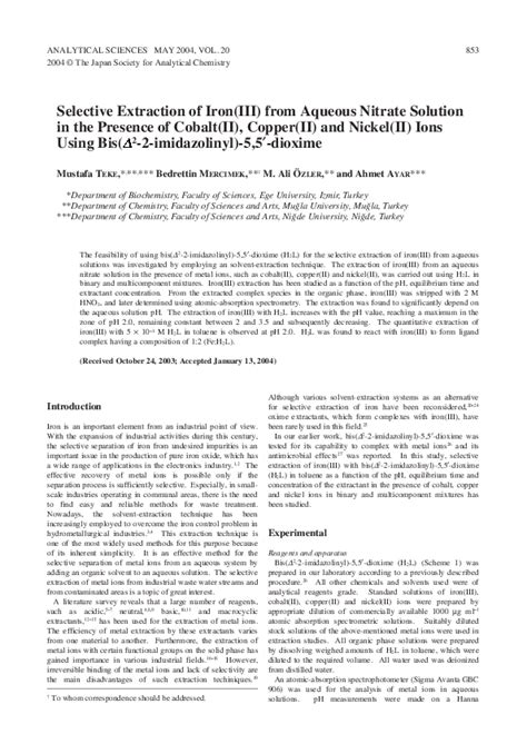 Pdf Selective Extraction Of Iron Iii From Aqueous Nitrate Solution In The Presence Of Cobalt