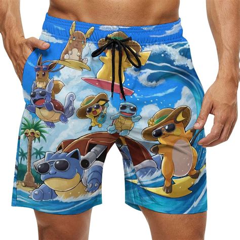 Pokémon Pikachu Raichu Surfing Mens Swim Trunks Mens Swim Trunks