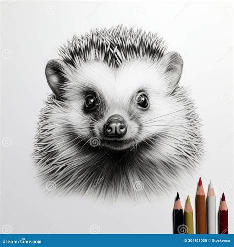 Hyperrealistic Hedgehog Drawing Charcoal Pencil And Vector Art Stock