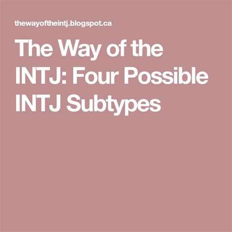 The Way Of The INTJ Four Possible INTJ Subtypes Intj Intj Personality Intj And Infj