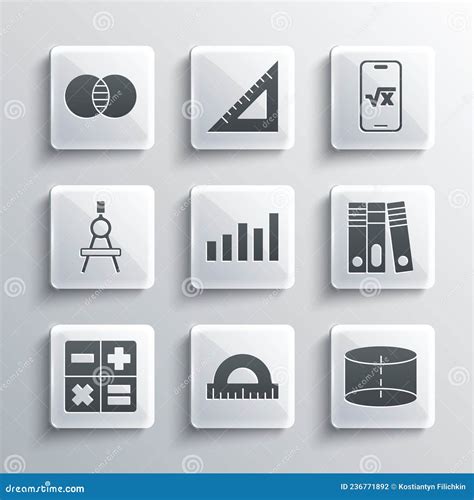 Set Protractor Geometric Figure Cylinder Office Folders Graph Schedule Chart Diagram