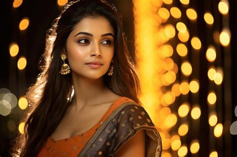 Premium Ai Image Young Beautiful Indian Woman At Diwali Celebration