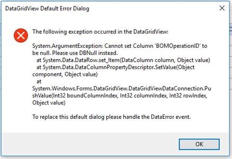 C Datagridview Cannot Set Column To Be Null Stack Overflow
